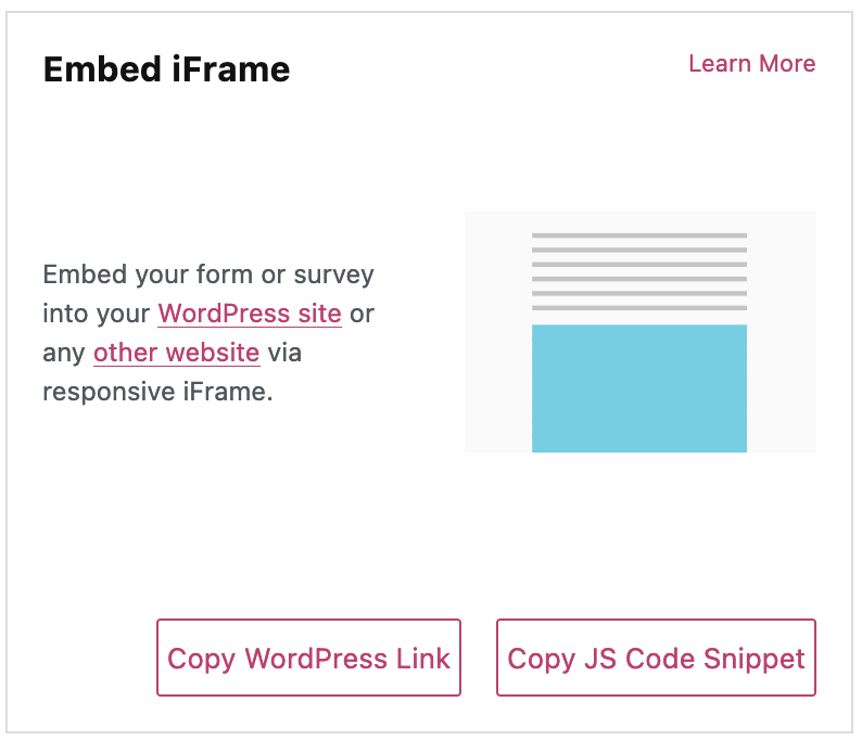 Embed your survey or form via an embed iFrame, embed card, or an embed ...